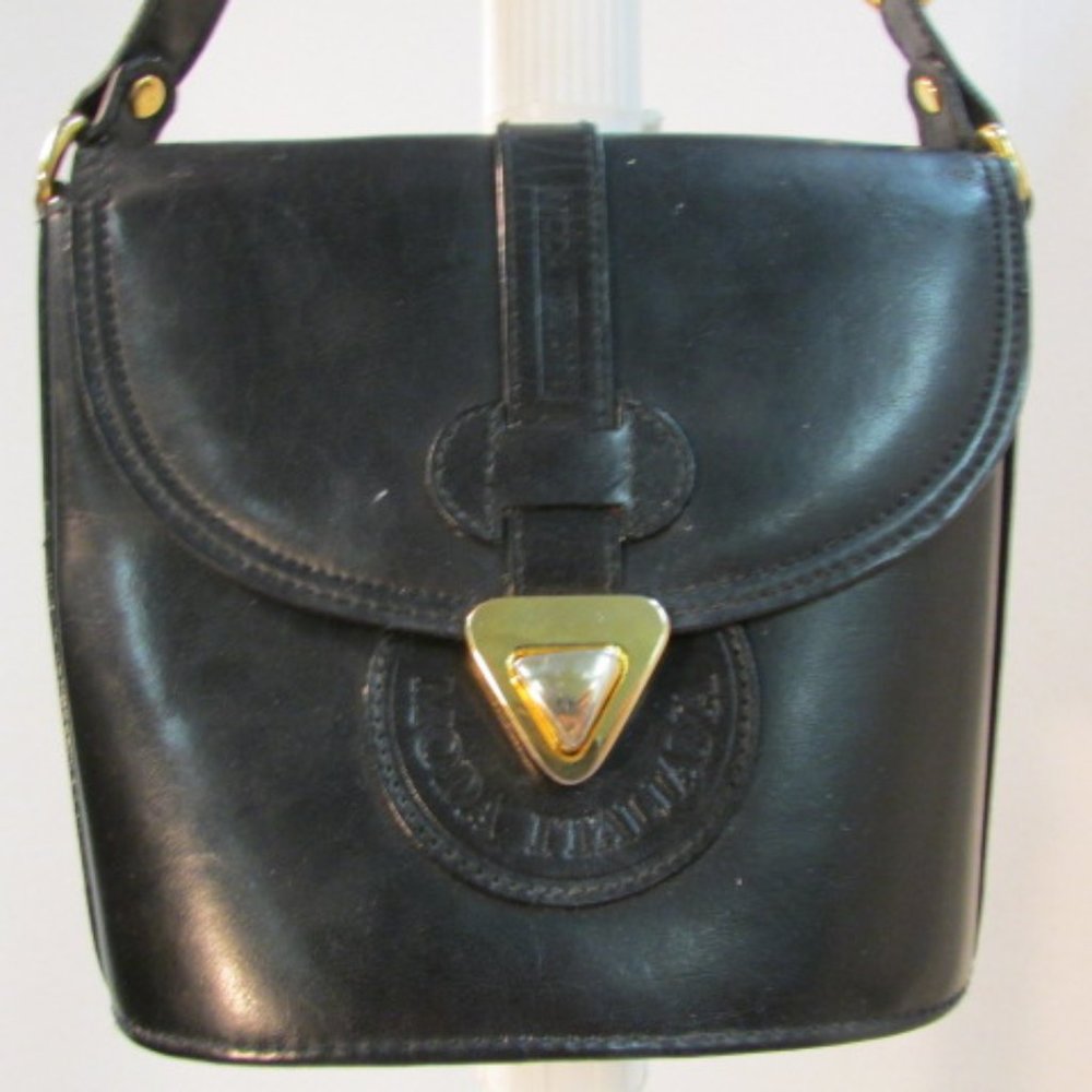 Vintage Moda Italiana All Black Leather Purse - Gem